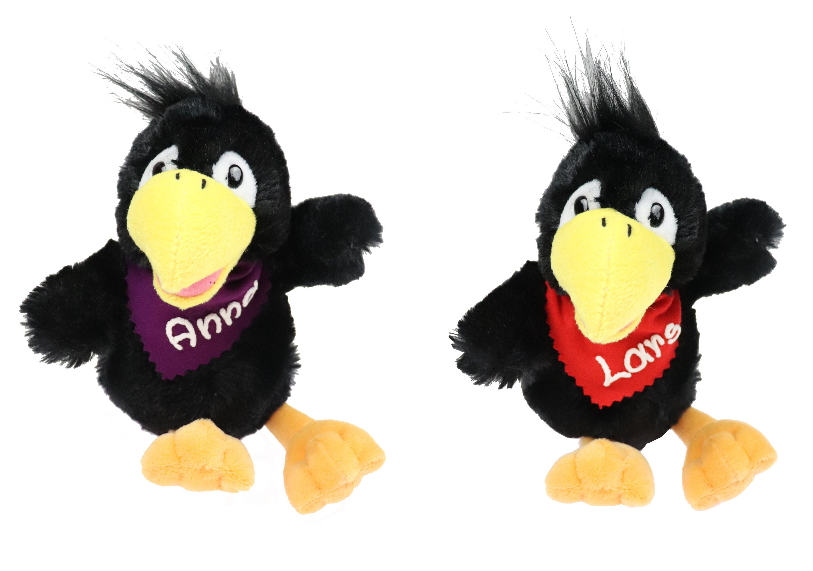 Cuddly toy raven black 21 cm with name on the scarf personalized cuddly ...