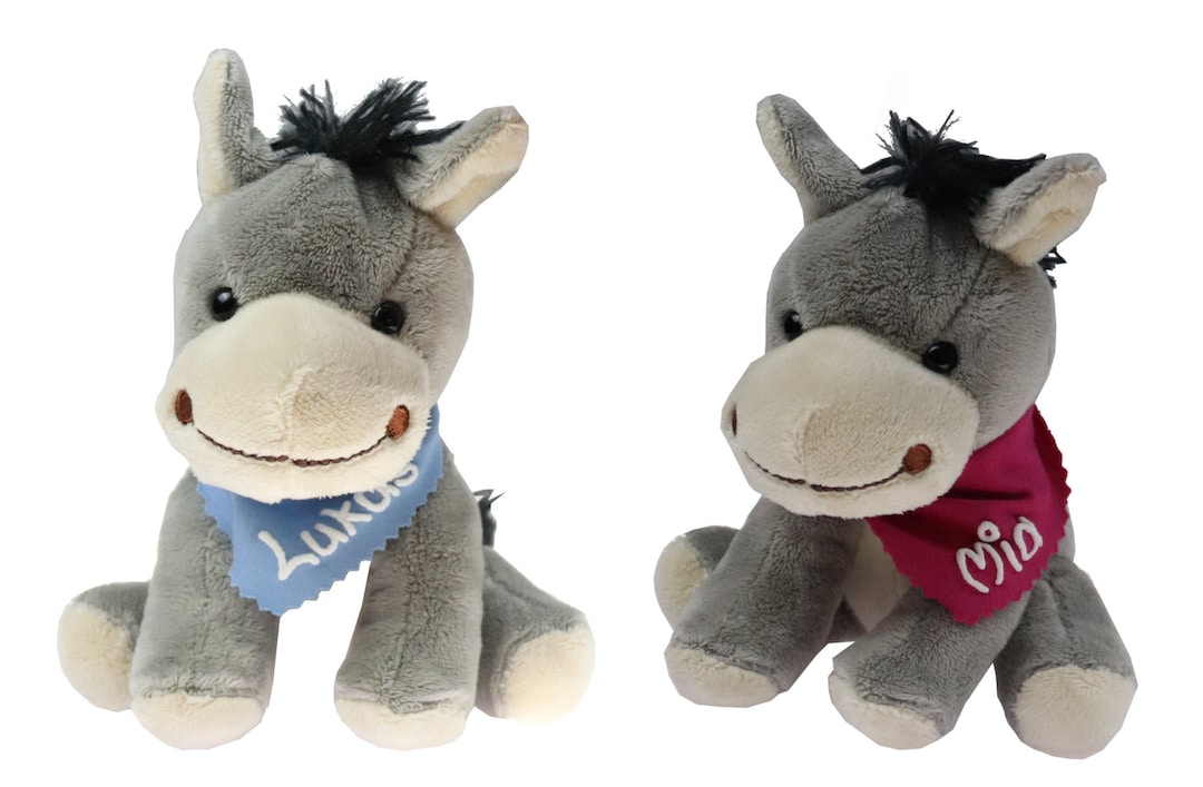 Cuddly Toy Donkey Gray 18 Cm With Name on Scarf Personalized ...