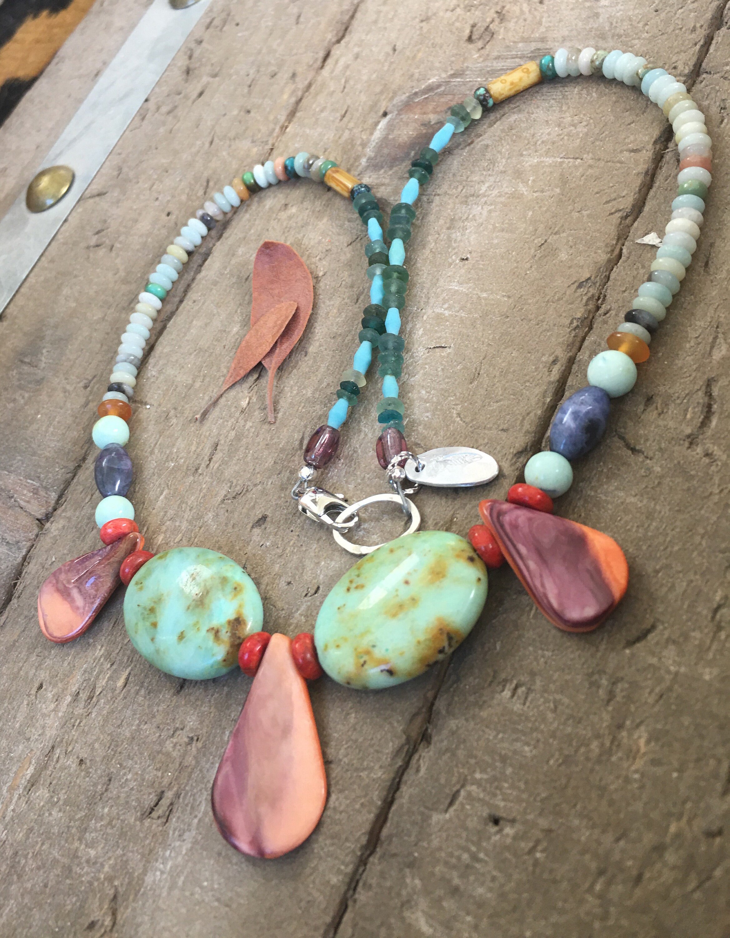 Mystical Misty Turquoise Spiny Oyster Necklace, Festival Necklace ...