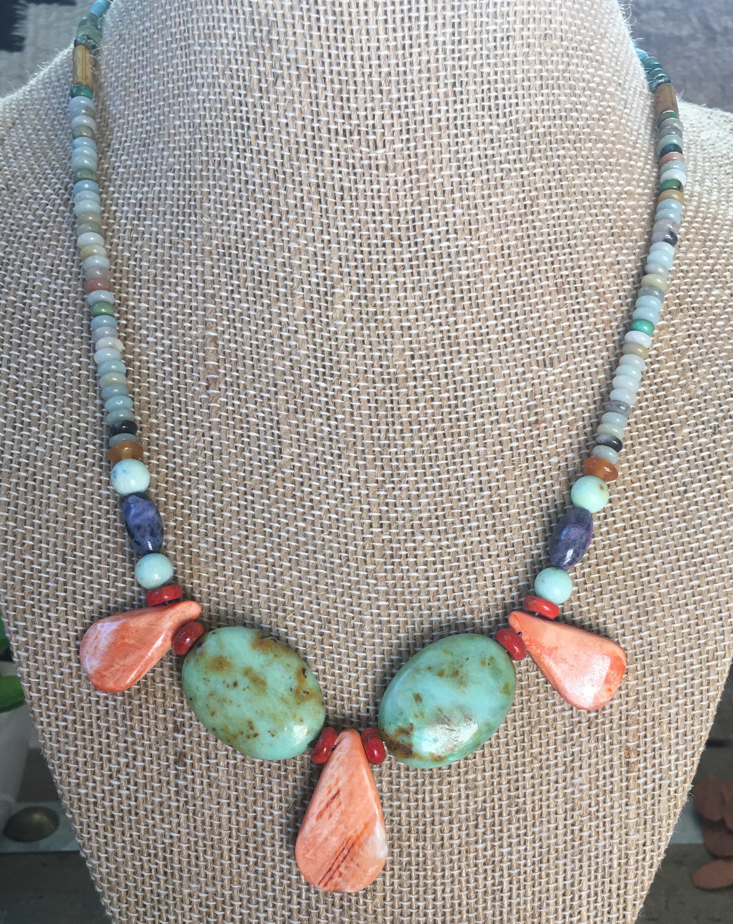 Mystical Misty Turquoise Spiny Oyster Necklace, Festival Necklace ...