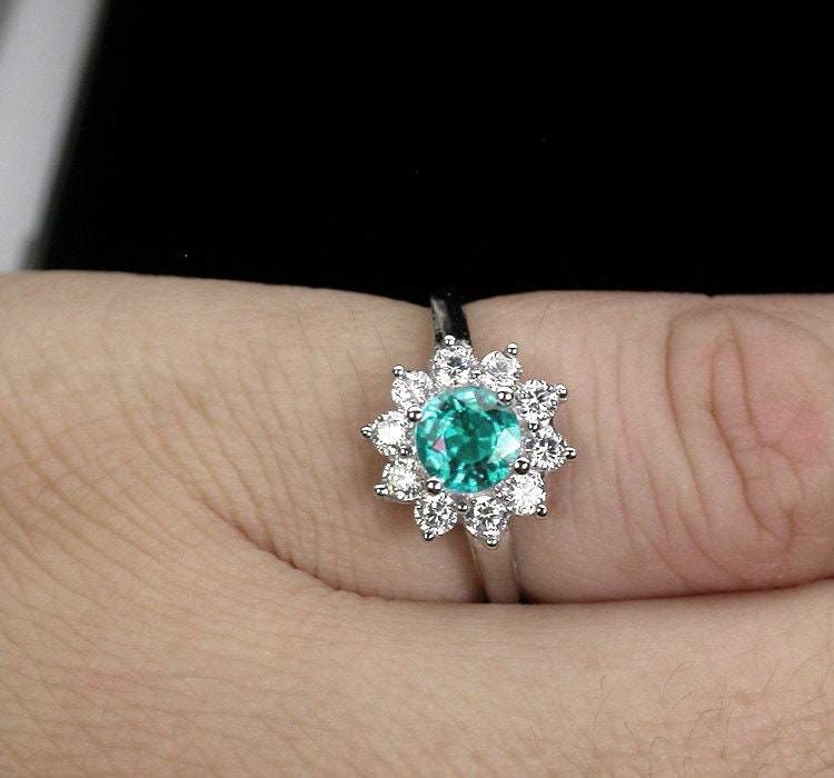 Neón real neón apatita anillo plata esterlina o anillo de boda - Etsy ...