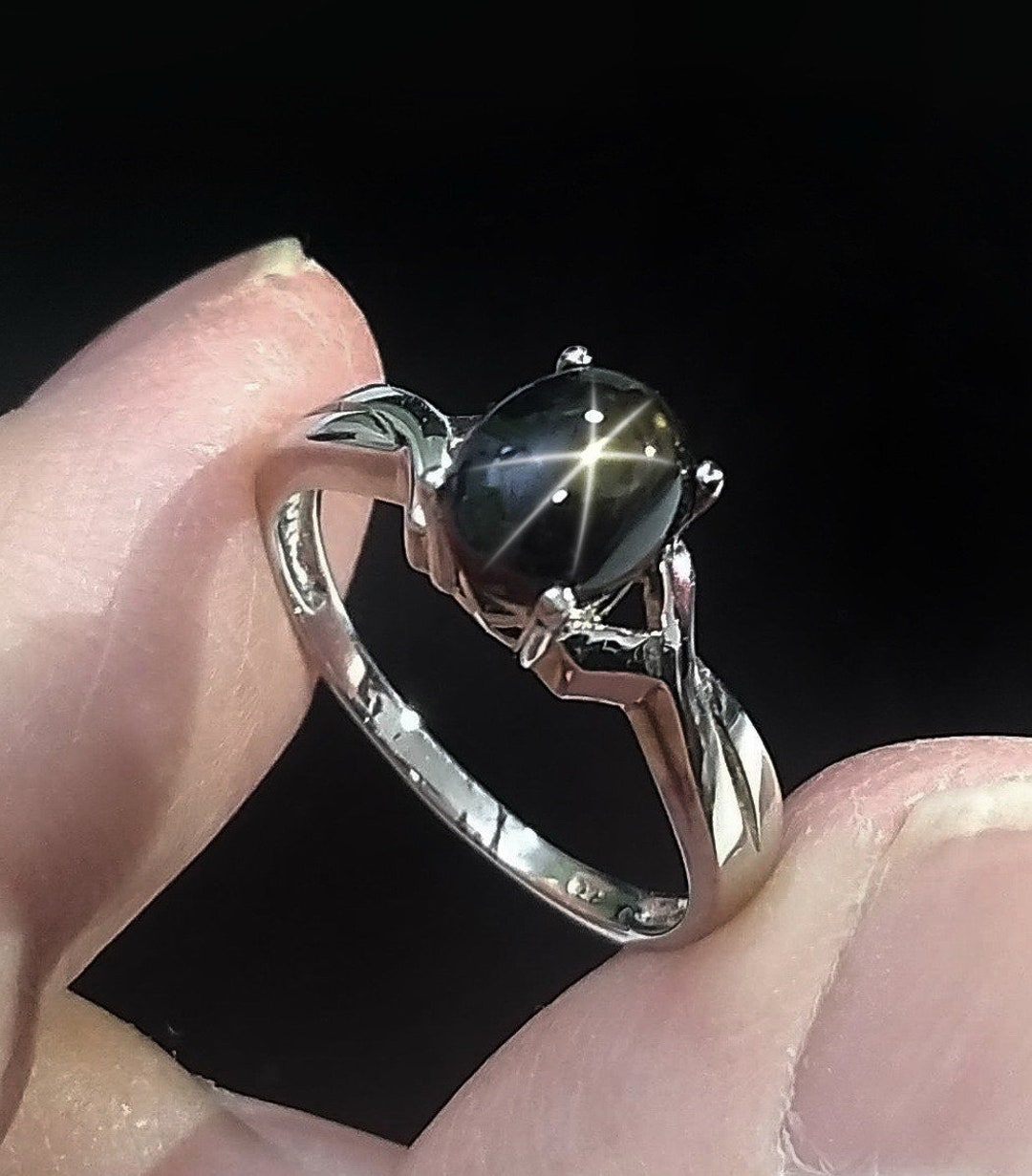 Black Star Sapphire Ring: Sterling Silver, US Size 6.5 Resize Free - Etsy