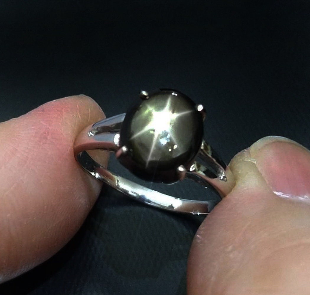 Natural Black Star Sapphire Ring: Sterling Silver, Size 6.5 - Etsy