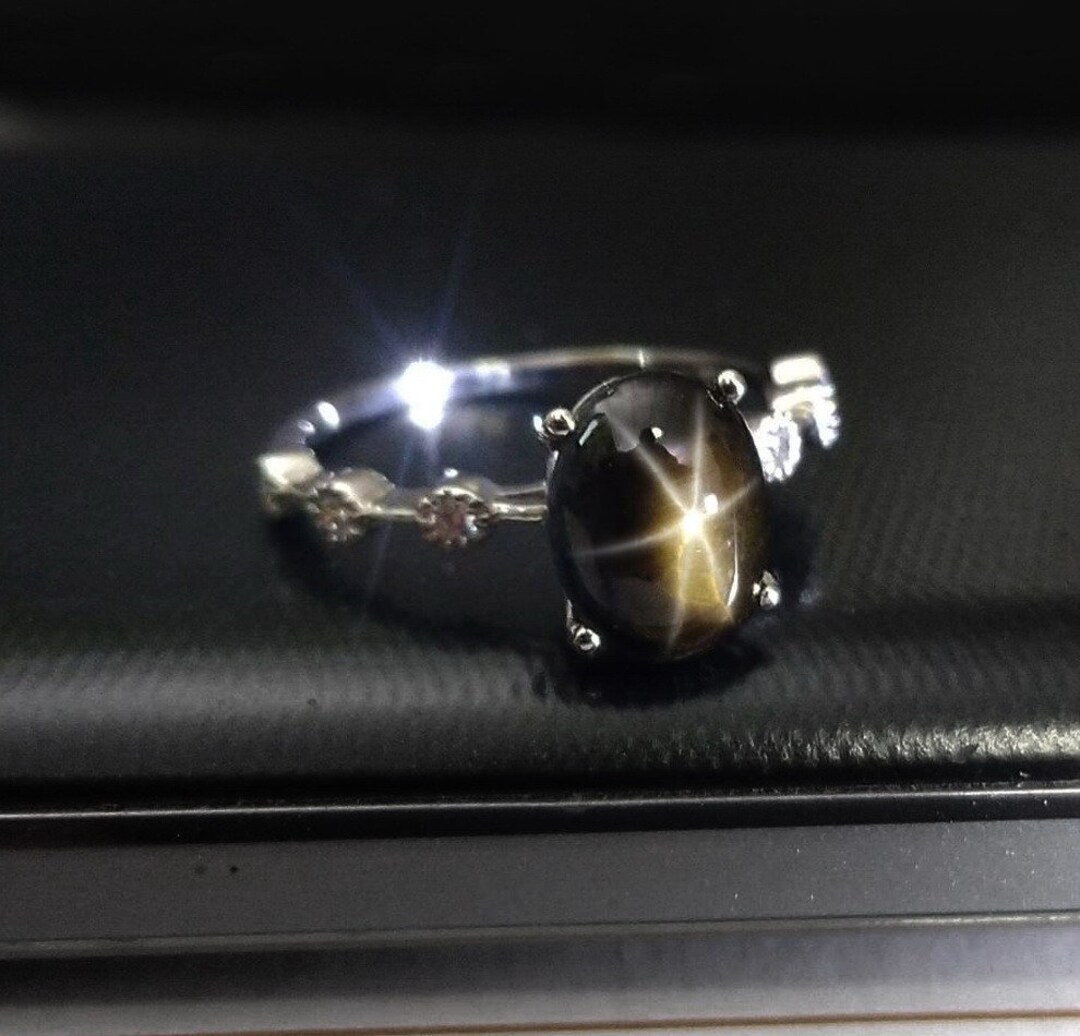 9 X 7 Mm. Genuine Black Star Sapphire Ring Silver Sterling or Ring ...