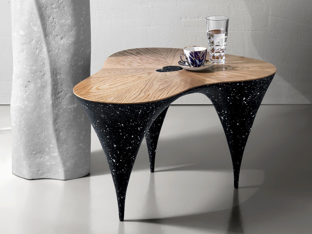 Handmade Oak & Mixed Material Coffee Table: Modern Sculptural Center ...