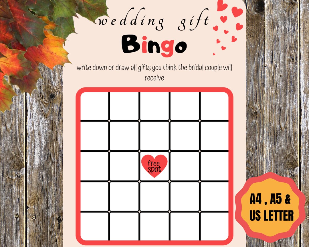 Wedding Gift Bingo, Wedding Present Bingo, Wedding Bingo, Reception ...
