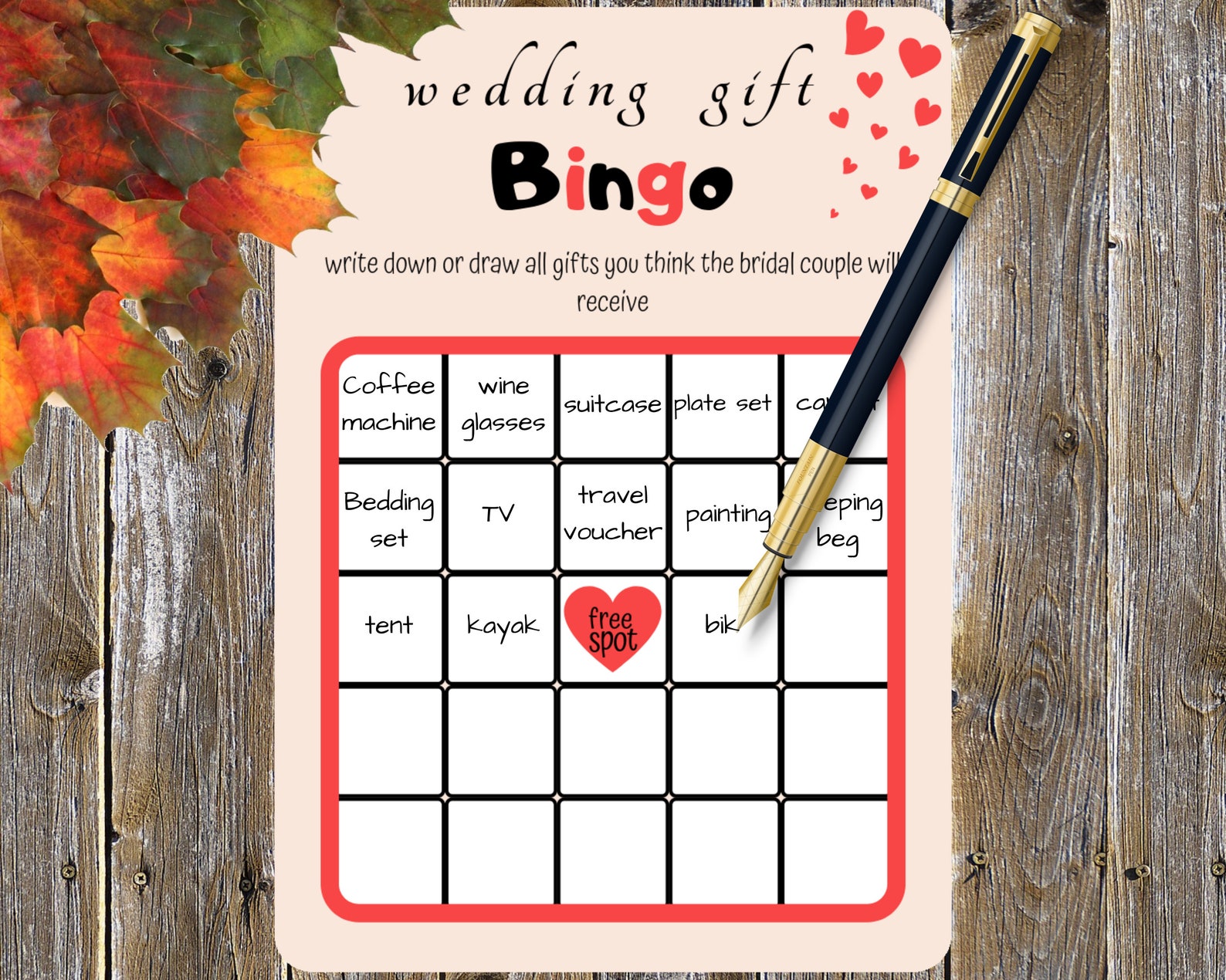 Wedding Gift Bingo, Wedding Present Bingo, Wedding Bingo, Reception ...