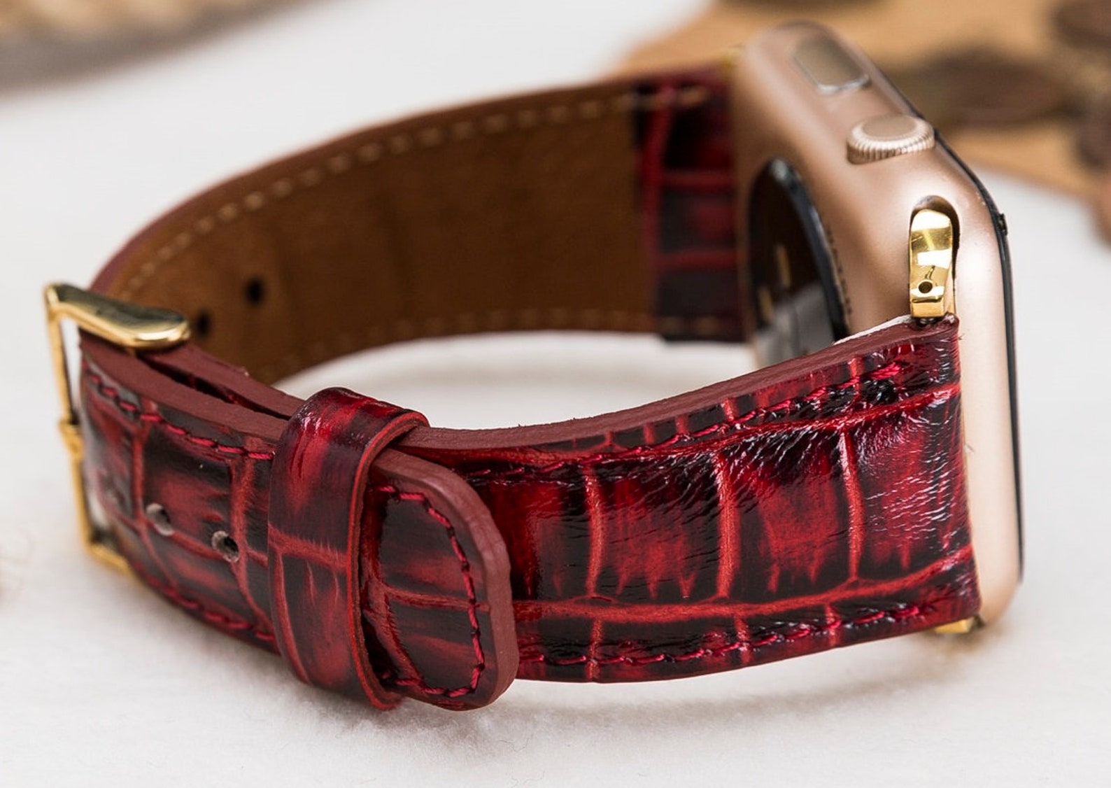 Croco Pattern Red Apple Watch Strap Genuine Leather Band 38mm | Etsy