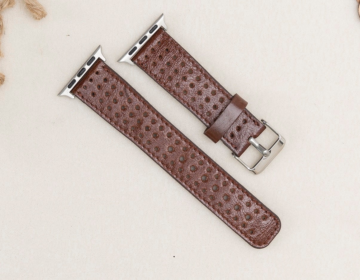 Perforated Rally Brown Apple Watch Strap Perforated Leather - Etsy