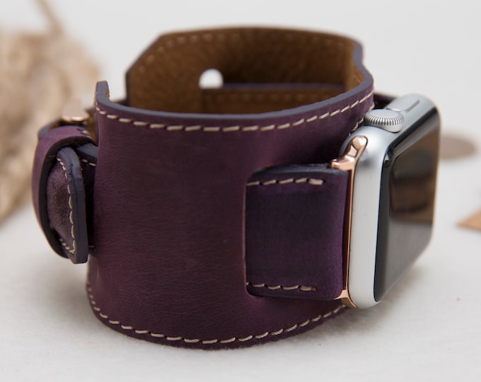 Antic Brown Apple Watch Cuff, Full Grain Leather Cuff 49mm 45mm 41mm ...
