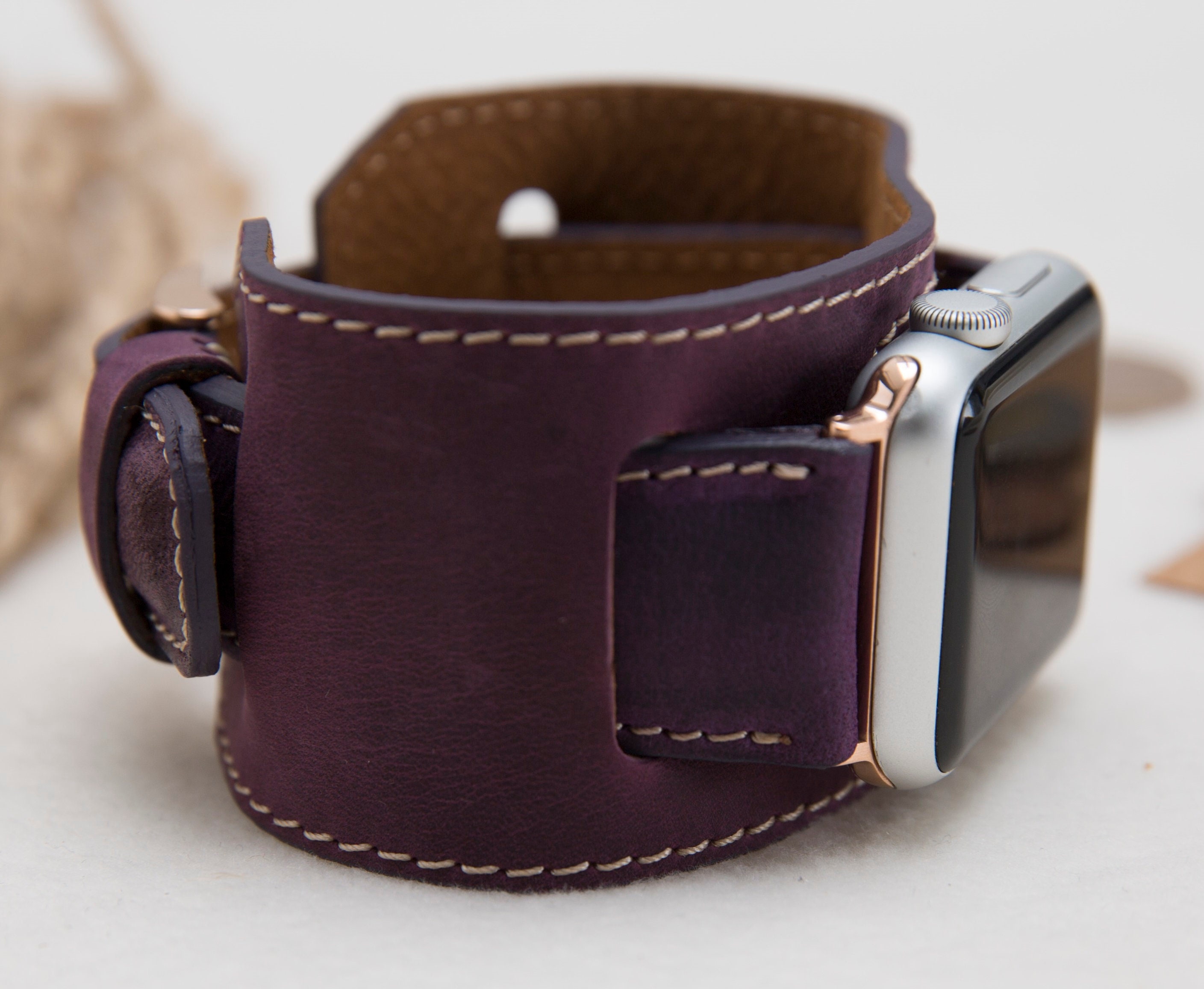 Purple Apple watch cuff Full Grain Leather Cuff 38mm 42mm | Etsy