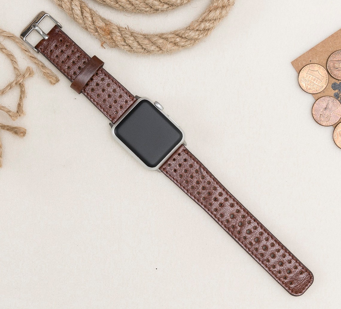 Perforated Rally Brown Apple Watch Strap Perforated Leather - Etsy