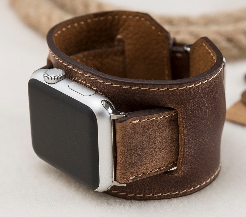 Antic Brown Apple Watch Cuff Full Grain Leather Cuff 38mm - Etsy