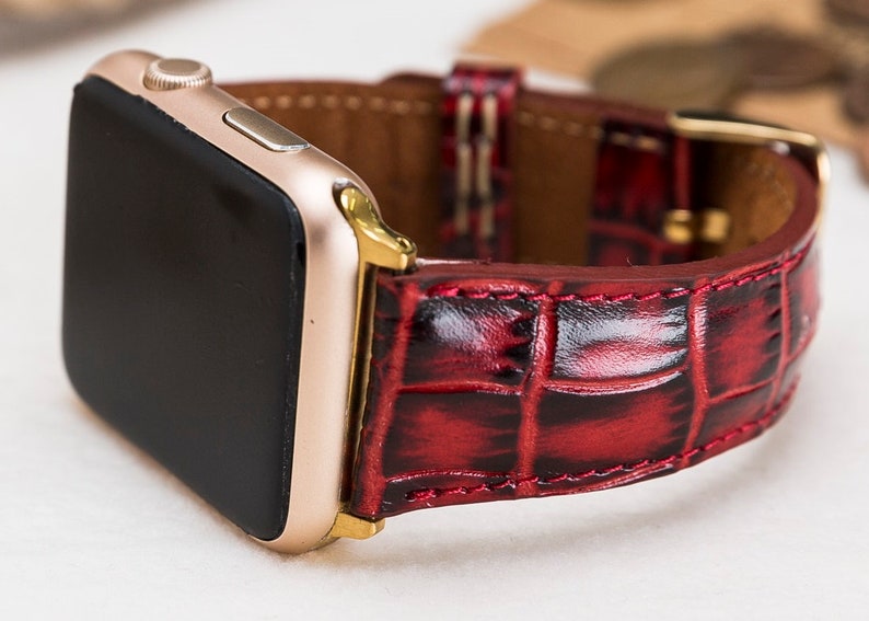 Croco Pattern Red Apple Watch Strap Genuine Leather Band 41mm - Etsy