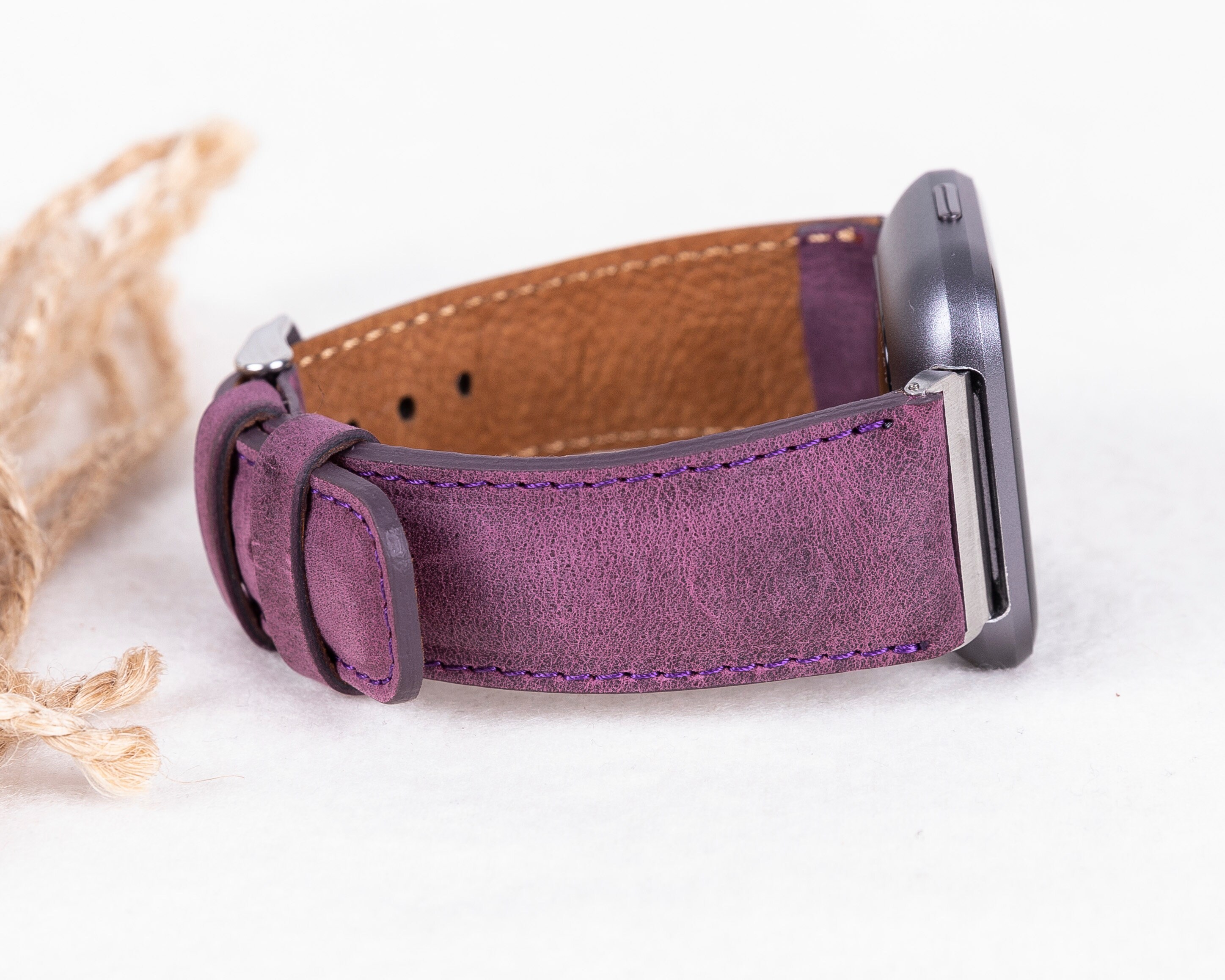 Purple Leather Fitbit Watch Band for Versa 1-4, Lite & Sense / Sense 2 ...