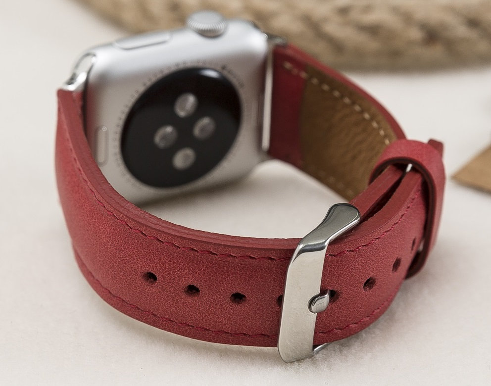 Red Apple Watch Strap, Genuine Leather Band for Apple Watch 1-11, Ultra ...