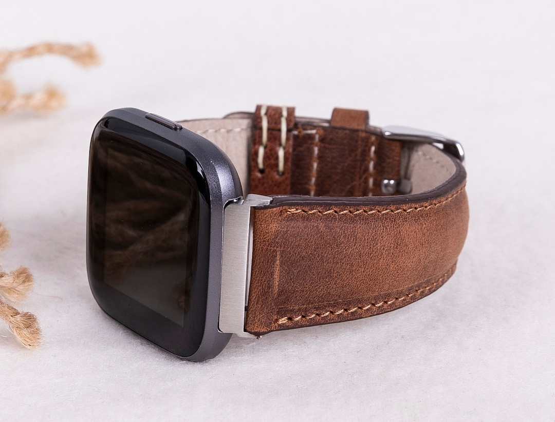 Antic Brown Leather Fitbit Watch Band for Versa 1-4, Lite & Sense ...