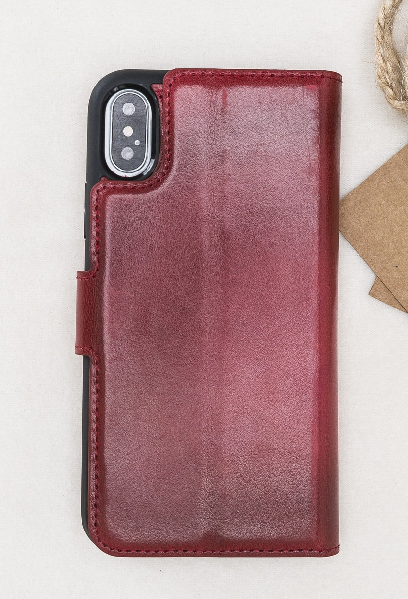 Red Full Grain Leather Magnetic Wallet Case for Iphone XS Max | Etsy