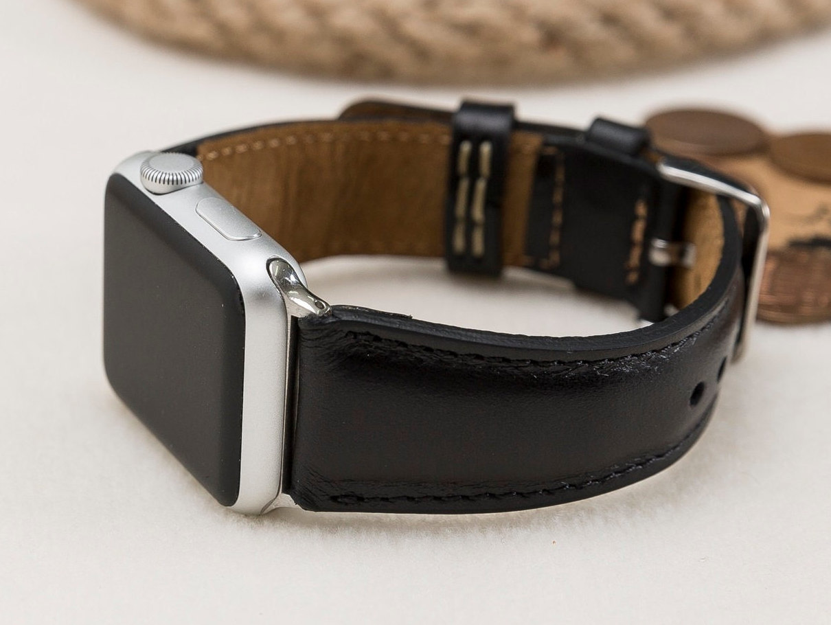 Unisex Black Leather Apple Watch Strap Handcrafted Leather - Etsy