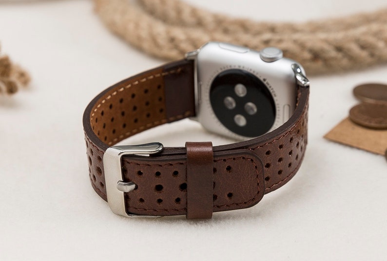 Perforated Rally Brown Apple Watch Strap Perforated Leather - Etsy