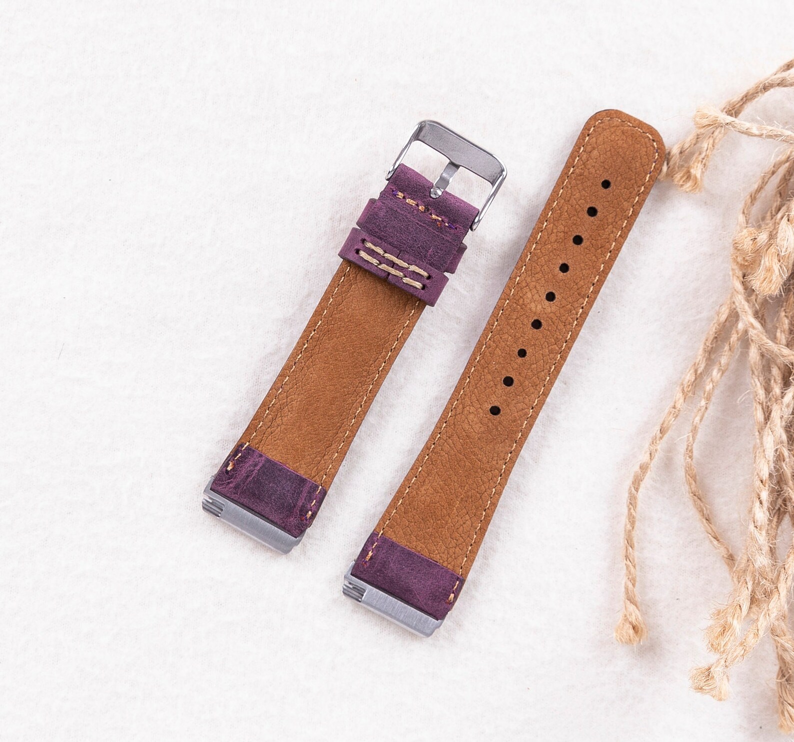 Purple Leather Fitbit Watch Band for Versa 1-4, Lite & Sense / Sense 2 ...