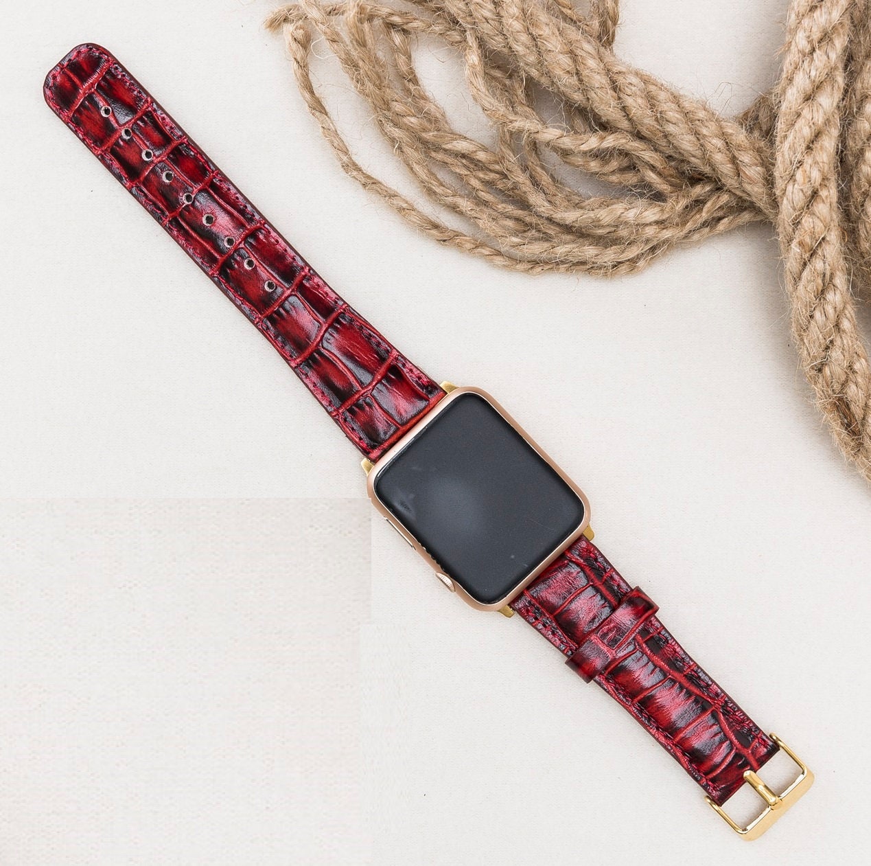 Croco Pattern Red Apple Watch Strap Genuine Leather Band 41mm - Etsy