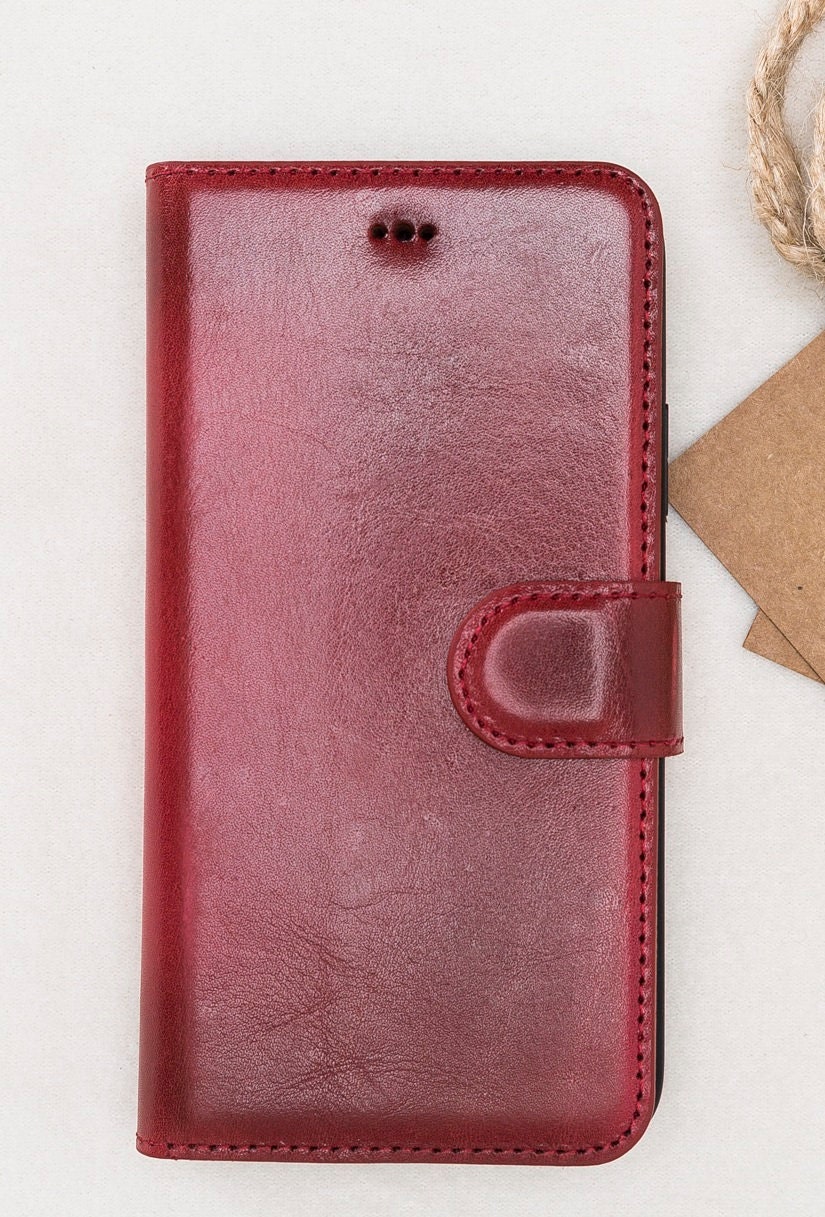 Red Full Grain Leather Magnetic Wallet Case for Iphone XS Max | Etsy