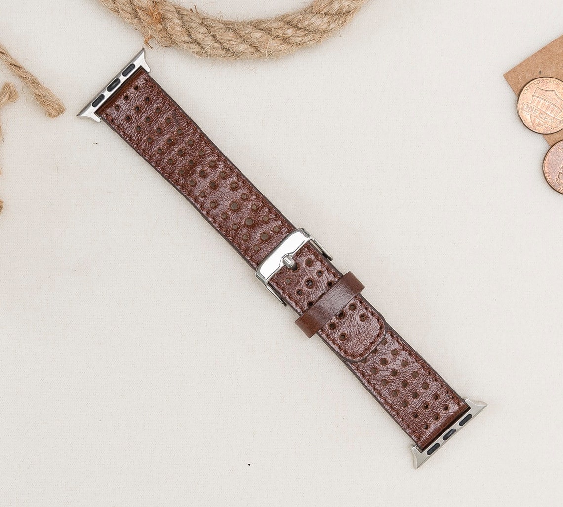Perforated Rally Brown Apple Watch Strap Perforated Leather - Etsy