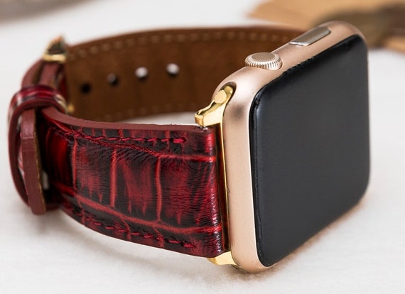 Croco Pattern Red Apple Watch Strap Genuine Leather Band 38mm | Etsy
