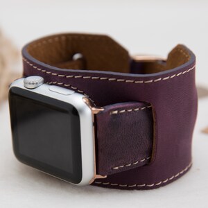 Purple Apple Watch Cuff, Full Grain Leather Cuff for Apple Watch 1-11 ...