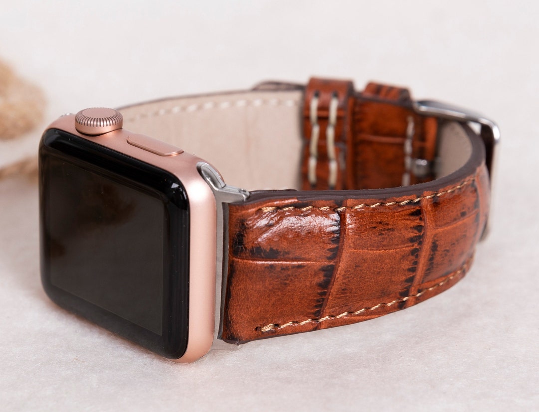 Croco Pattern Brown Apple Watch Strap, Leather Band 46mm 42mm 40 Mm ...