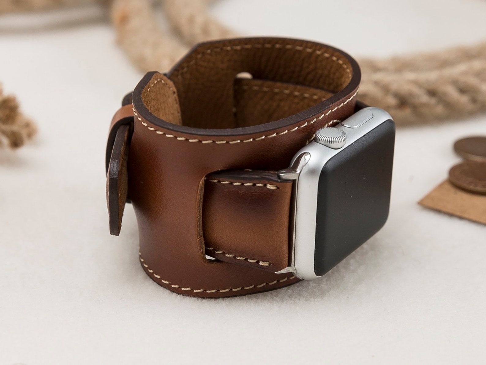 Brown Apple Watch Cuff Leather Cuff 38mm 42mm 40mm 44mm for - Etsy