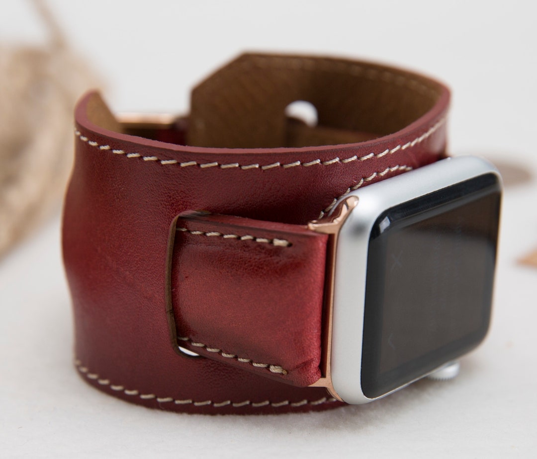 Red Apple Watch Cuff, Full Grain Leather Cuff 38mm 42mm 40mm 44mm for ...