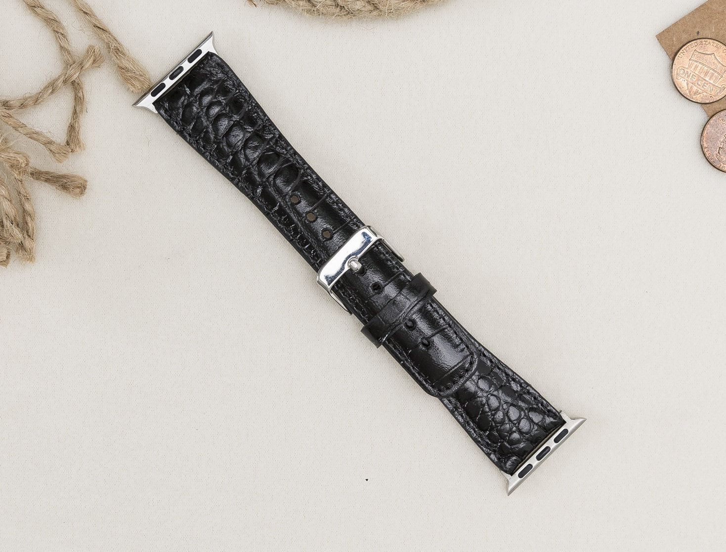 Full Grain Leather Black Croco Pattern Apple Watch Strap - Etsy