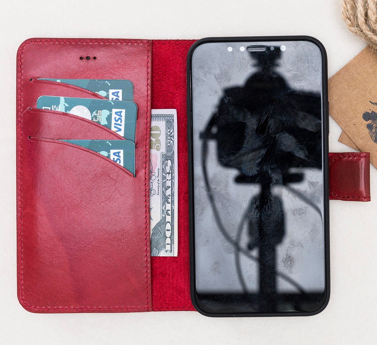 Red Full Grain Leather Magnetic Wallet Case for Iphone XS Max | Etsy