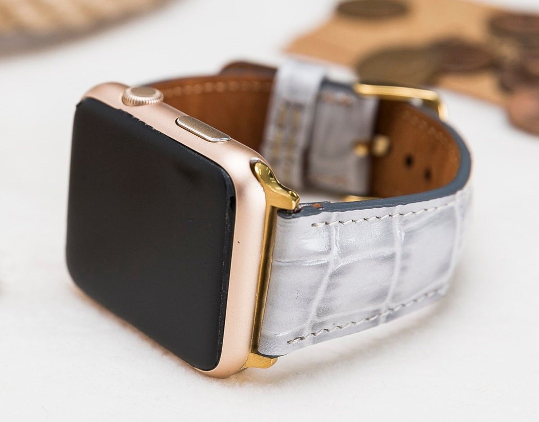 Croco Pattern White Apple Watch Strap, Leather Band for Apple Watch 1 ...