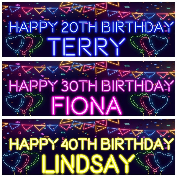 Neon Birthday Banner - Etsy
