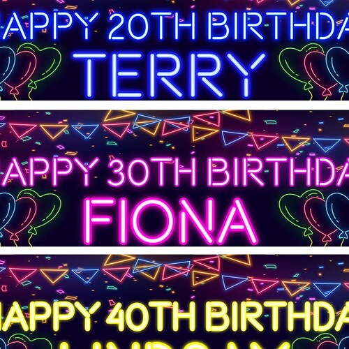 2 Personalised Birthday Banner Neon Balloon Hearts Bunting - Etsy
