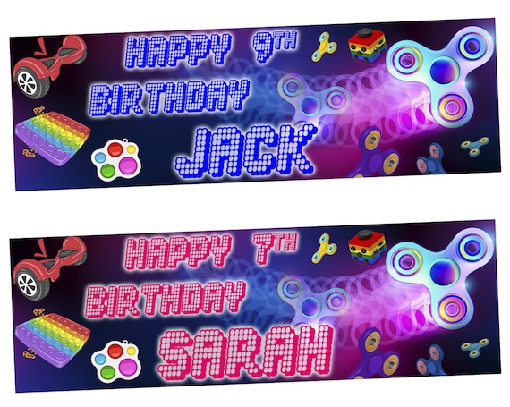 2 Personalised Birthday Banner Spinner Toy Popper Fidget Kids - Etsy
