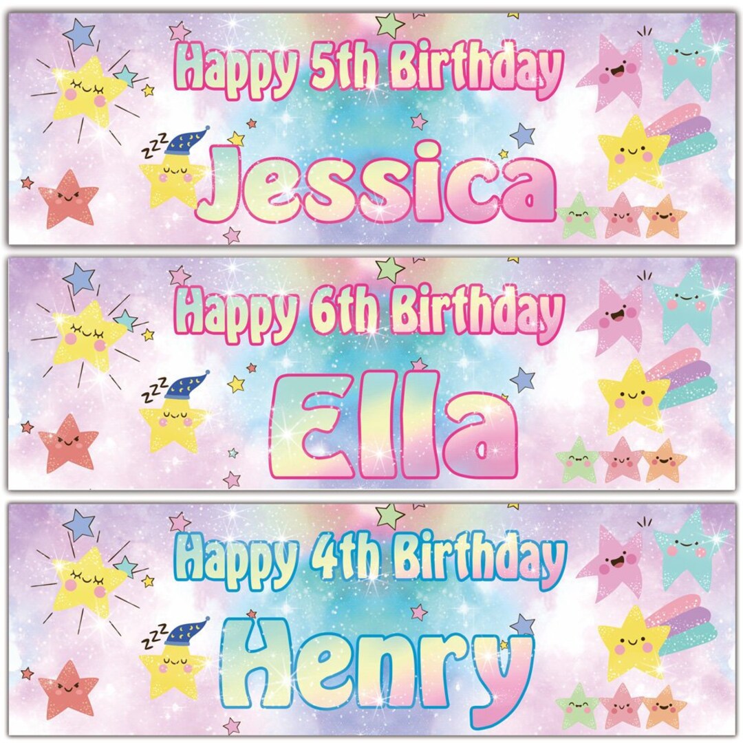 2 Personalised Birthday Banner Colour Stars Children Party Poster ...