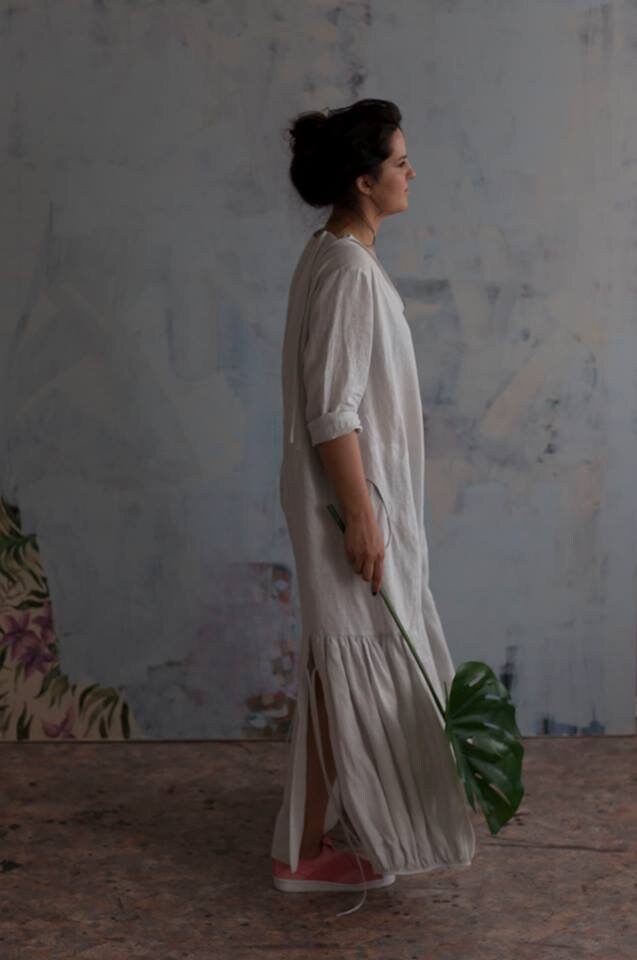 Long Linen Dress "fog COLORS / Designer Made/ 3/4 Sleeve /flattering ...