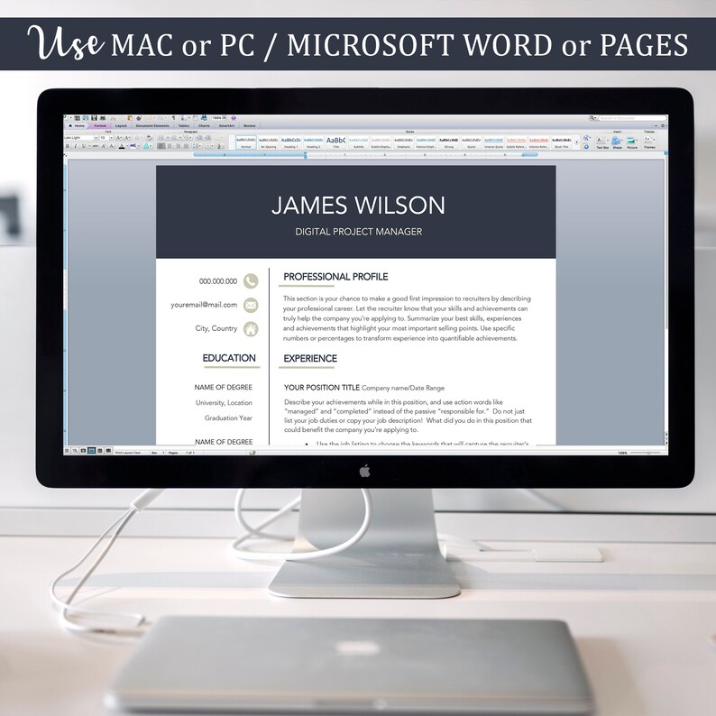 Resume Template Instant Download, Template Resume, Word Professional ...