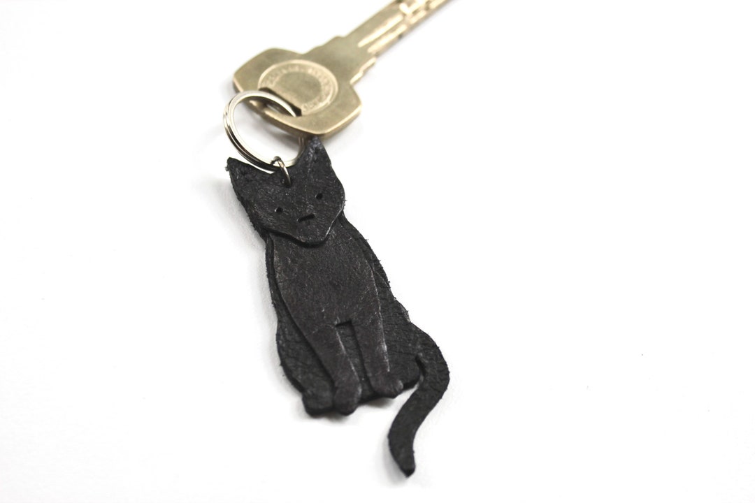 Black Cat Keychain, Cat Silhouette, Pet Portrait, Leather Cat Keyring ...