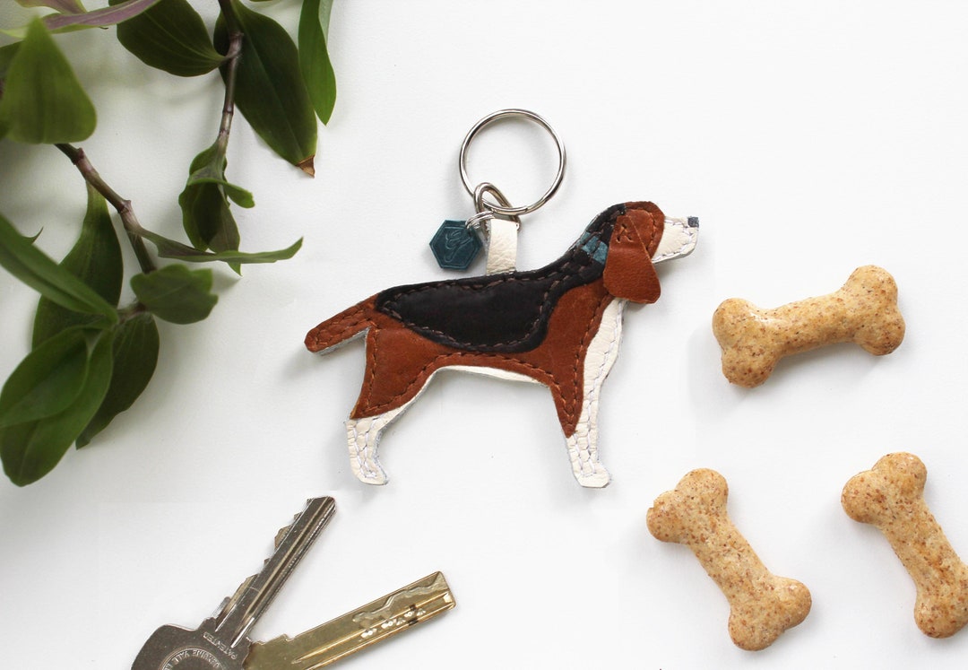 CUSTOM Beagle Keyring, Leather Beagle Gift, Tricolour Beagle, Handmade ...