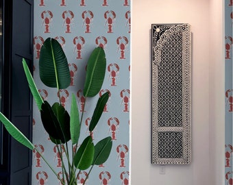 Lobster Wood Block Print Wallpaper White & Navy - Etsy