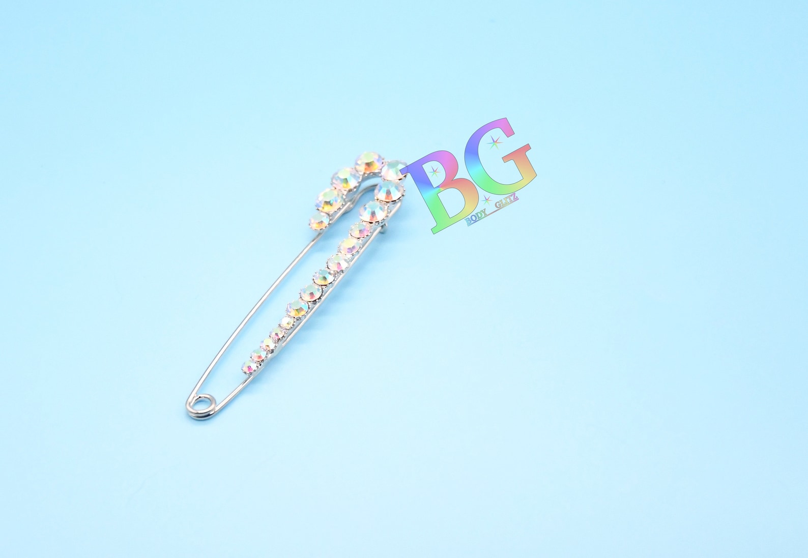 Rhinestone Safety Pin Brooch | Iridescent Crystal Pin | Y2K Fashion ...