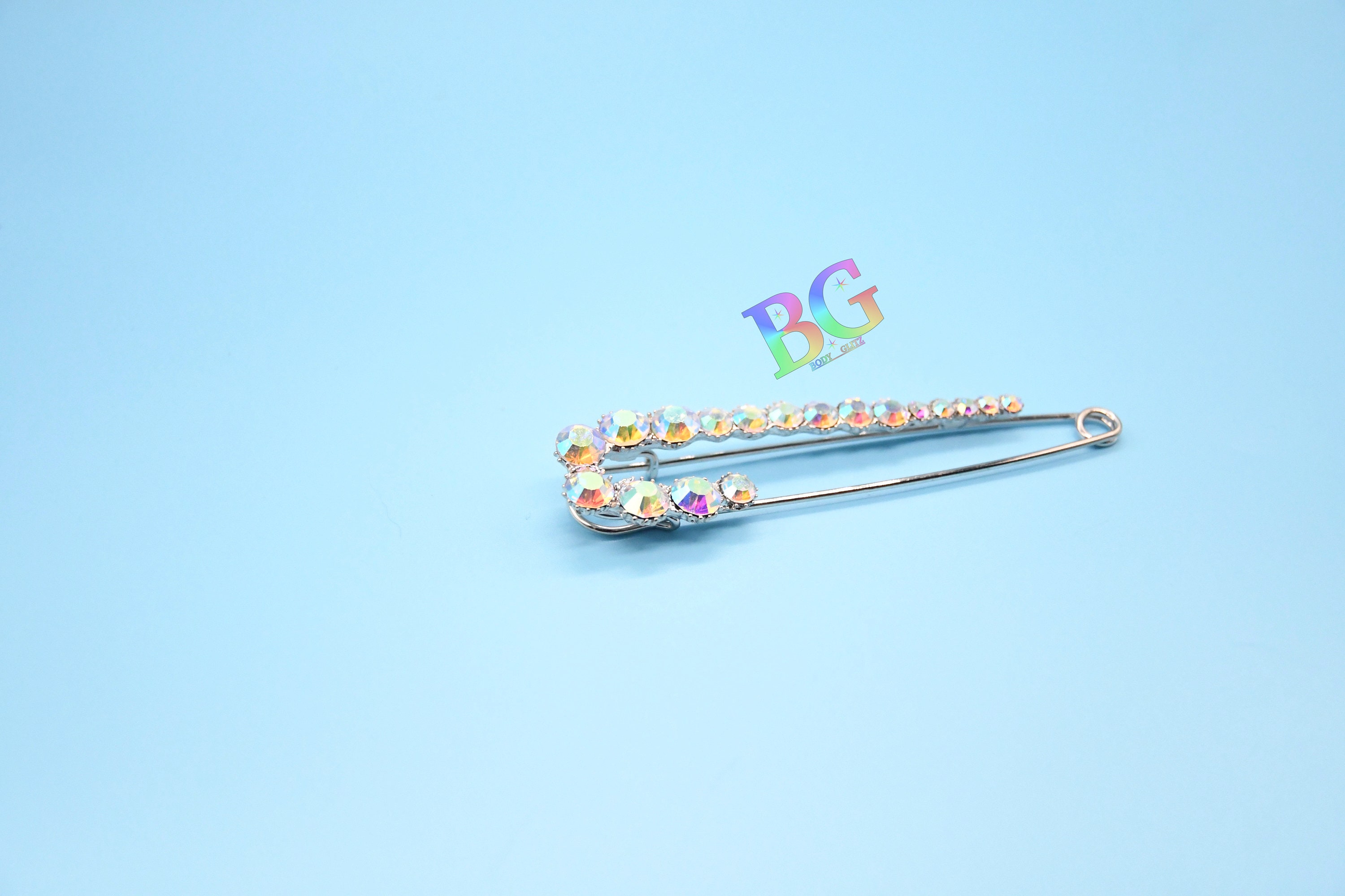 Rhinestone Safety Pin Brooch | Iridescent Crystal Pin | Y2K Fashion ...