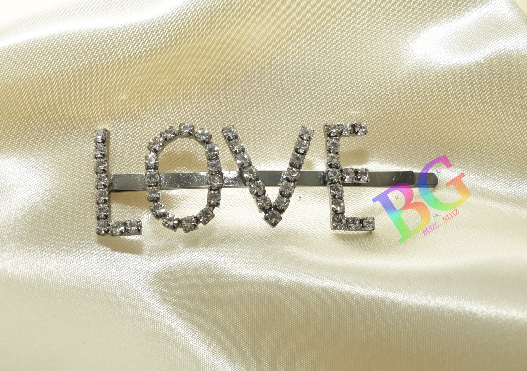 The Love Word Silver Hair Pin | Silver Hair Pin | Rhinestone Hair Pin ...