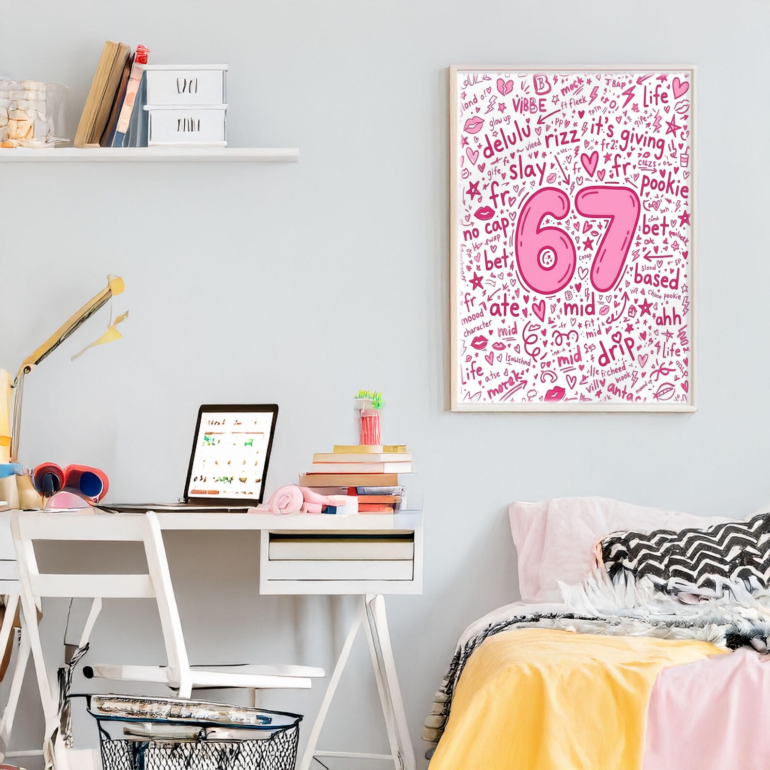 67 Slang Gen Alpha Wall Art Poster Delulu Rizz Slay Mid Ate Funny Pink ...