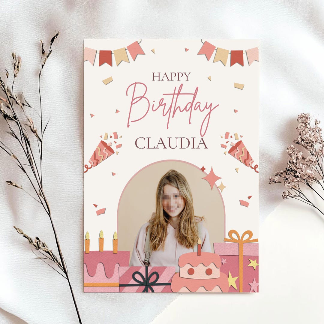 Editable Photo Birthday Card Template: Printable Personalized ...